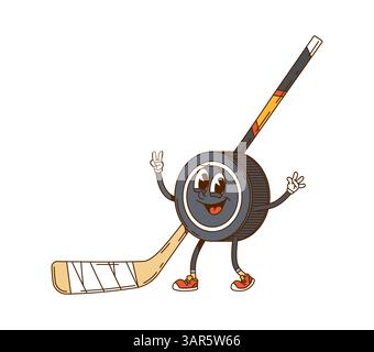 Happy cartoon hockey puck character with a beaming smile waving its ...