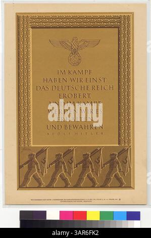 This Nazi-era propaganda piece features a large swastika with oak ...