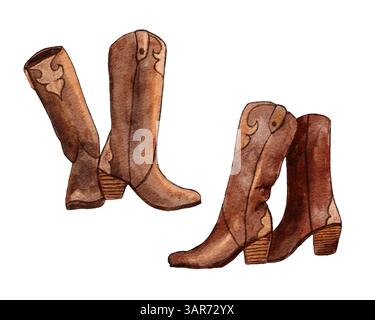 American West rodeo cowboy pair of leather western riding boots with ...