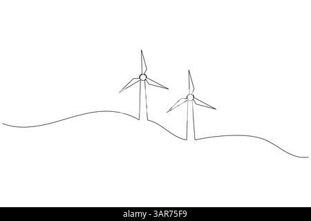 Wind turbine continuous one line drawing and minimalist style isolate ...