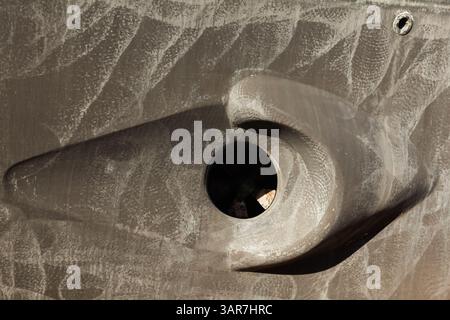 Bow thruster on the ship's hull. Propeller in the tunnel of the yacht ...