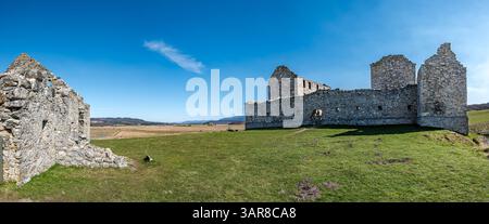 Panorama view of ruined military building Ruthven Barracks on hilltop ...