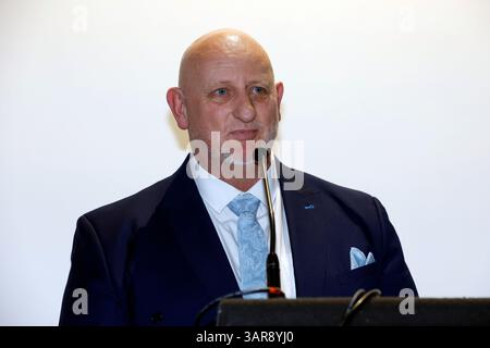 Neil Sillett speaking during the statue reveal ceremony at the Coventry ...