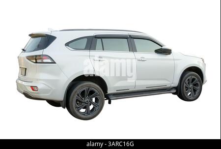 Side view of elegant white SUV sports car is isolated on white ...