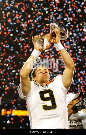 Super Bowl MVP New Orleans Saints quarterback Drew Brees celebrates ...