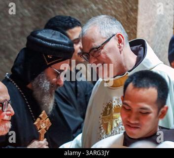 Jerusalem, Israel, 17th April, 2025 Catholic priests dressed in white ...
