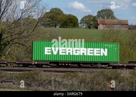 An Evergreen shipping container on a freightliner train, Warwickshire ...