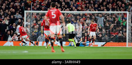 Manuel Ugarte of Manchester United shoots on goal during the Premier ...