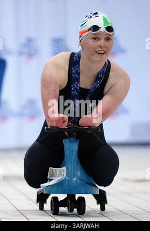 Ellie Challis after the Women's 50m MC Backstroke on day three of the ...
