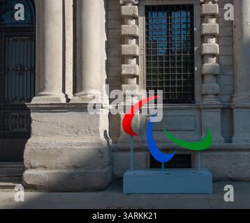 Italy, Lombardy, Milan, Milan-Cortina 2026 Winter Olympics, Sign Light ...