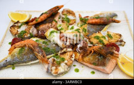 Grilled fish and seafood of excellent quality Stock Photo - Alamy