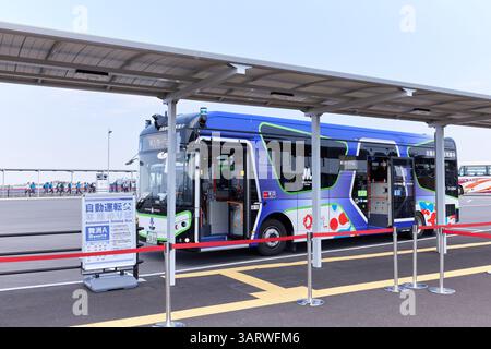 An electric bus is running autonomously around the Expo 2025 Osaka site ...