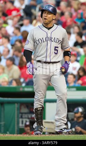 Colorado Rockies left fielder Jordan Beck (27) in the seventh inning of ...