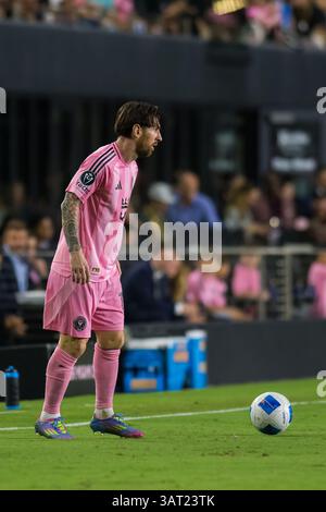 Inter Miami's Lionel Messi (10) looks into the stands after scoring a ...