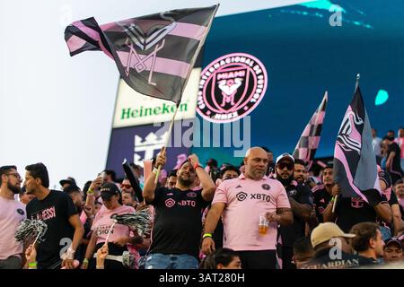 Inter Miami fans cheer as the team runs into the stadium before the ...