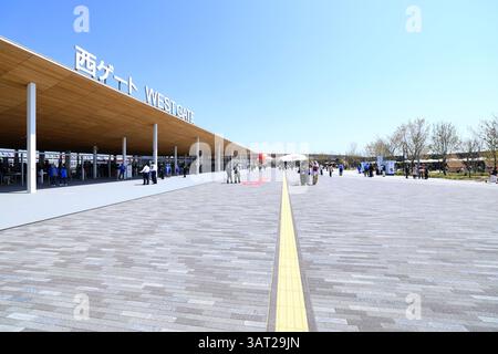 A picture shows the West Gate at the Expo 2025 in Osaka, Japan, April ...
