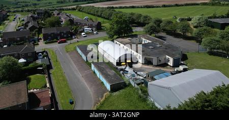aerial view of WW2 Military Architecture, guardroom Former RAF Binbrook ...
