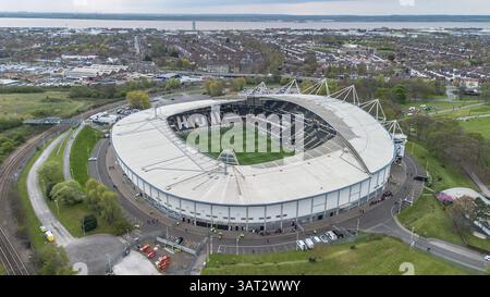 An aerial view of MKM Stadium ahead of the Betfred Super League Round ...