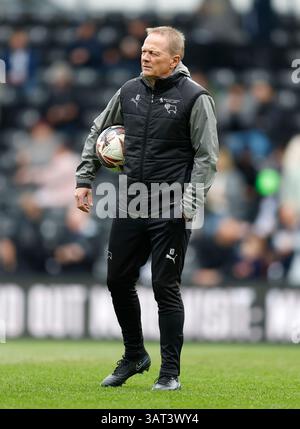 Derby County coach Keith Downing watches on during the Sky Bet ...
