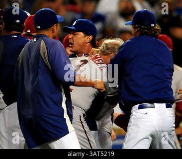 Los Angeles Dodgers bench coach Bob Schaefer and manager Joe Torre ...
