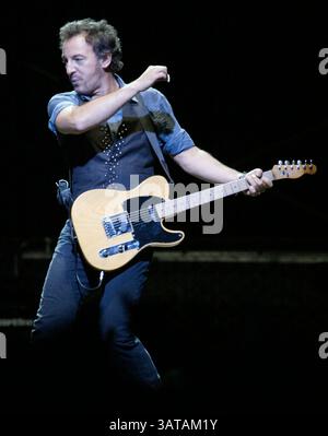 Bruce Springsteen performs in concert with Max Weinberg on drums and ...