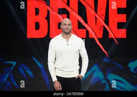 Marcell Jacobs attends the first episode 2025 of Rai tv program "Belve ...