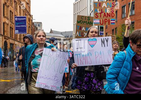 Manchester, UK. 18th Apr, 2025. Protest held in support of Trans Rights ...
