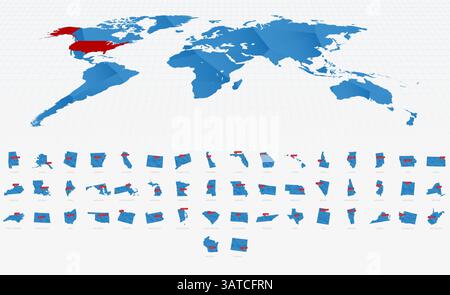 Low Poly Blue Gradient Maps of America with Capital City Signs. Maps ...