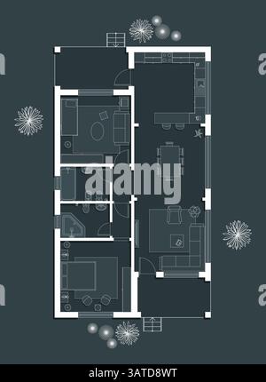 Architectural Floor Plan For Two Bedrooms Home Stock Vector Image & Art ...