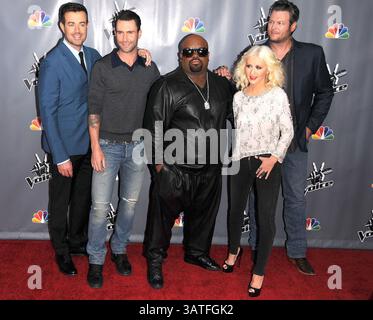 Carson Daly, Adam Levine, CeeLo Green, Christina Aguilera, Blake ...