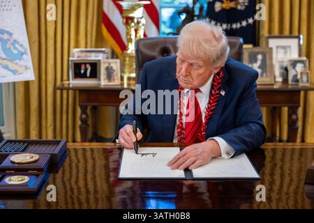 Will Scharf hands President Donald Trump Executive Orders for signing ...