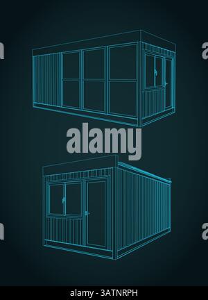 Container office stylized vector illustrations. Shipping container ...