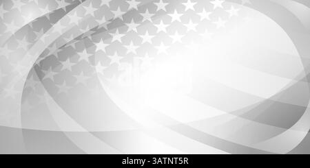 Grayscale vector illustration of a waving American flag with stars and ...