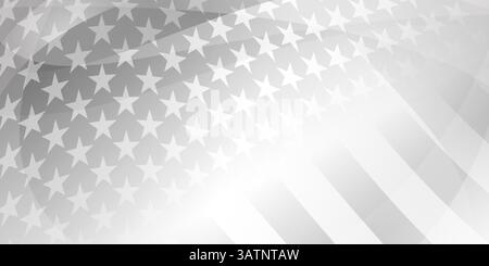 Grayscale vector illustration of a waving American flag with stars and ...