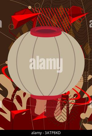 Chinese lantern geometrical graphic retro theme background. Minimal ...