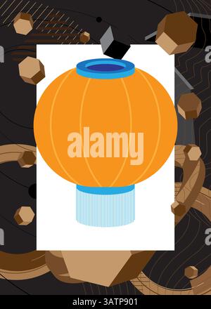 Chinese lantern geometrical graphic retro theme background. Minimal ...