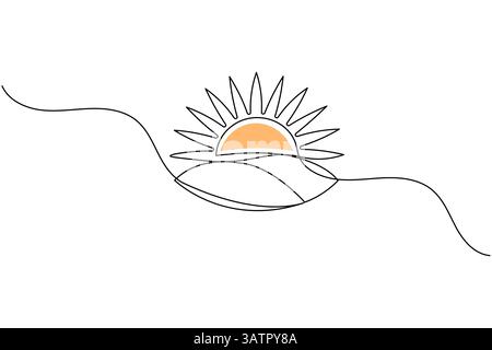 Sun continuous one line drawing and minimalist style isolate outline ...