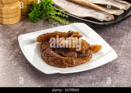 Salted Herring roe snack in the plate Stock Photo - Alamy