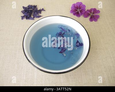 Blue dye bath made from dried mallow flowers, blue vegetable dye Stock ...