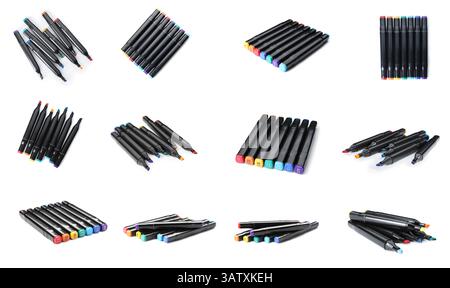 Color double sided markers on white background, collage Stock Photo - Alamy