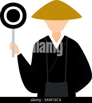 Simple illustration of a buddhist monk holding a maru stick, Vector ...