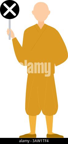 Simple illustration of a buddhist monk holding a maru stick, Vector ...