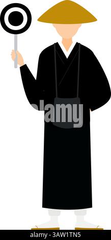 Simple illustration of a buddhist monk holding a maru-batu stick ...