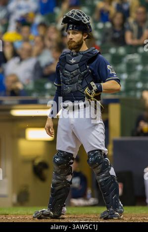 MILWAUKEE, WI - MAY 18: Milwaukee Brewers left fielder Isaac Collins (6 ...