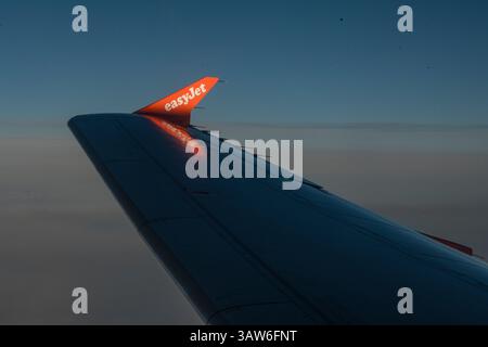 Wing and livery detail of an EasyJet Airbus A319 / A320 wings. Sunlit ...