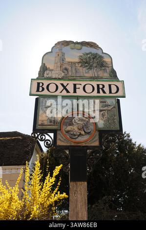 Boxford Village Sign, Suffolk, England Stock Photo - Alamy