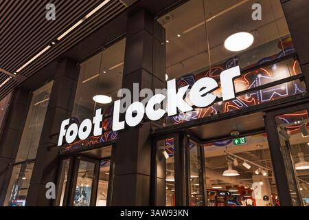 Foot Locker Storefront with Illuminated Sign. London, UK, 10 February ...