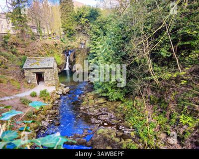 A picturesque view of Rydal Falls in the Lake District, UK. This scenic ...