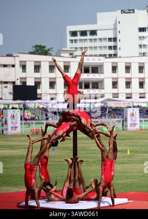 LUCKNOW, INDIA - APRIL 19: Malkhamb performance "Sansad Khel Mahakumbh ...