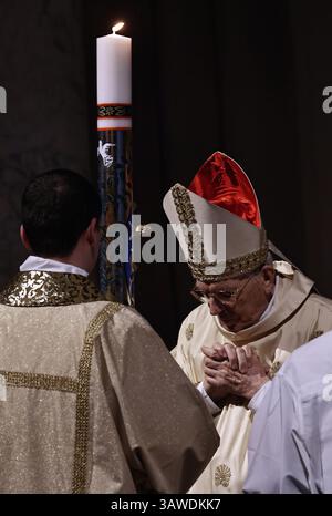 April 19, 2025 - Vatican City. Cardinal GIOVANNI BATTISTA RE celebrates ...